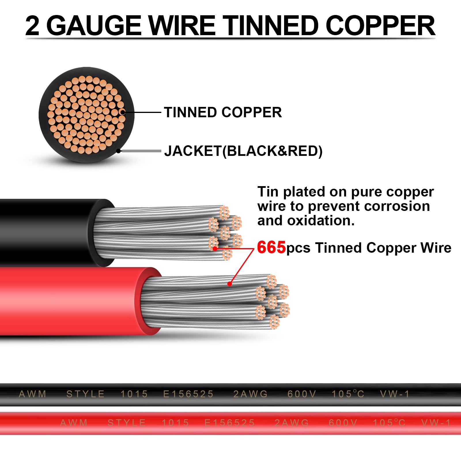 Snapklik.com : 2 Gauge Wire - 10 FT Red & 10 FT Black 2 Gauge Tinned ...