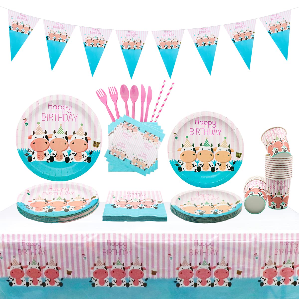 167 Pack Pink Cow Birthday Party Supplies Cow Print Party | Desertcart ...