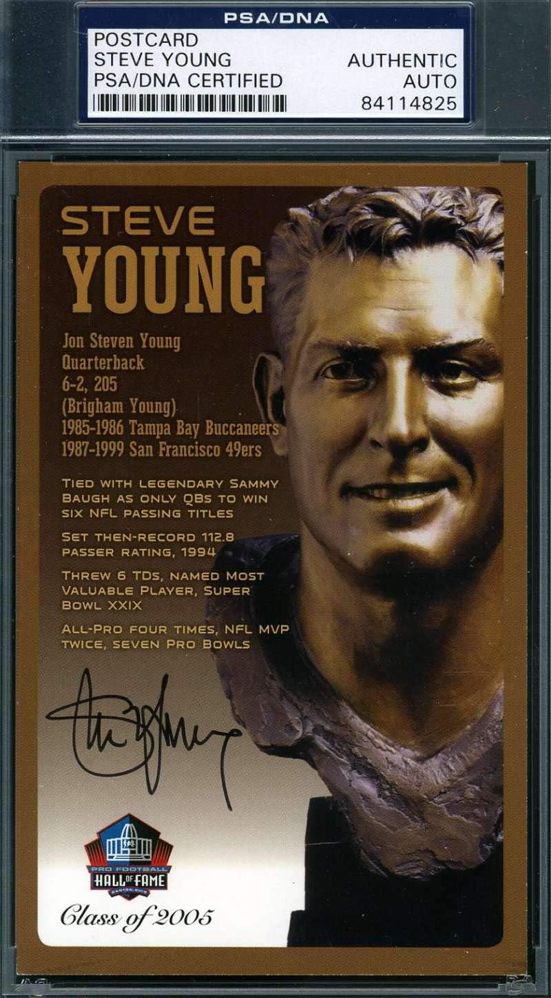 STEVE YOUNG PSA DNA Coa Autograph HOF Bronze Bust Postcard Hand Signed ...