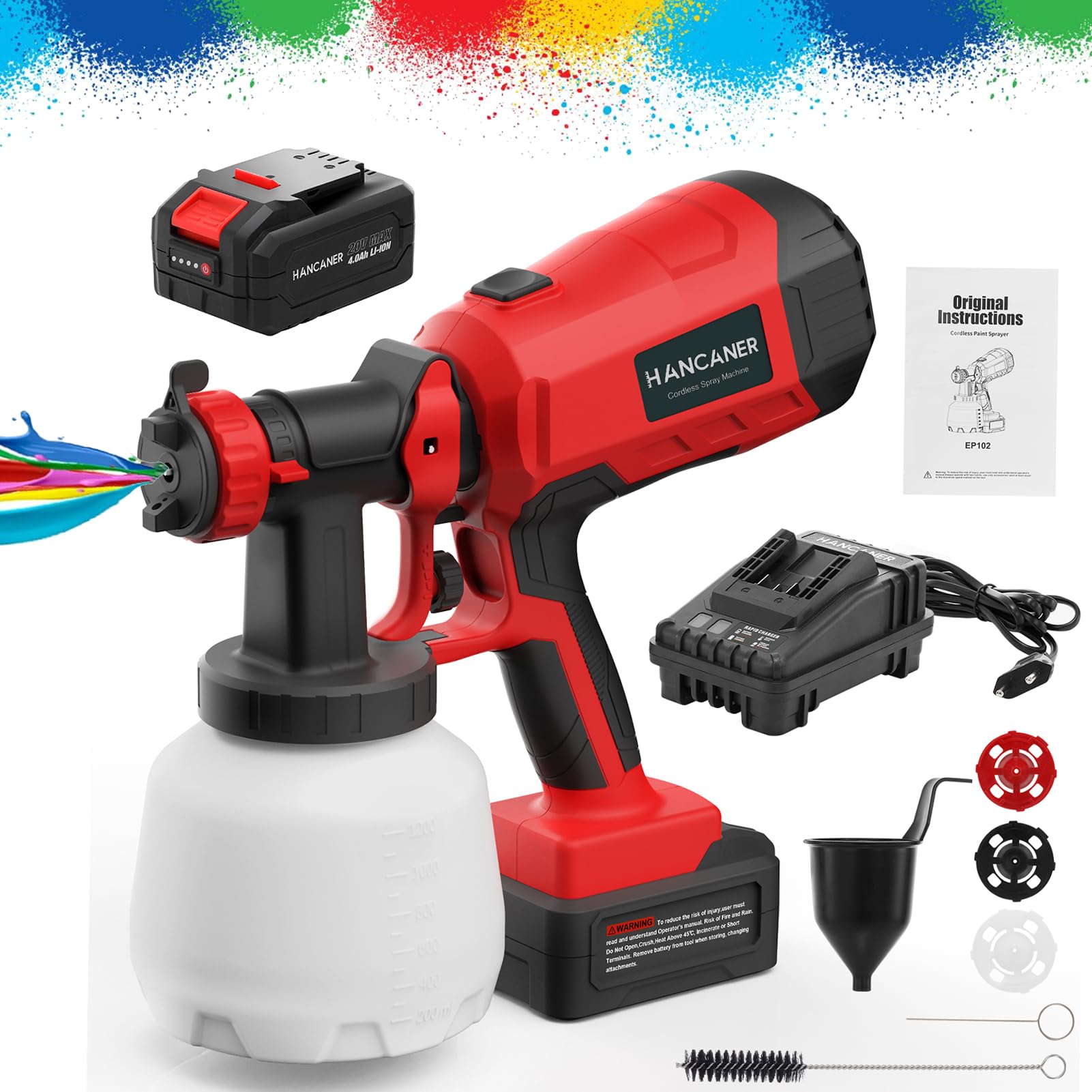 Amazon.com : Hancaner Cordless Paint Sprayer, HVLP Spray Gun 20V 4.0AH ...