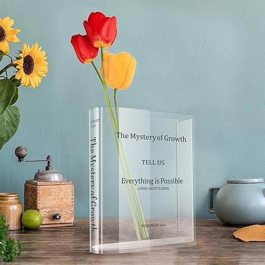 Clear Book Vase for Flowers, Book Shaped Vase, Artistic and Cultural ...