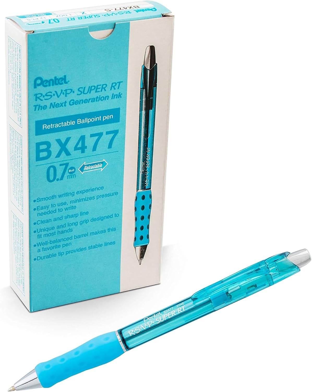 Amazon.com : Pentel RSVP Super RT Ballpoint Pen, (0.7mm) Fine Line, Sky ...