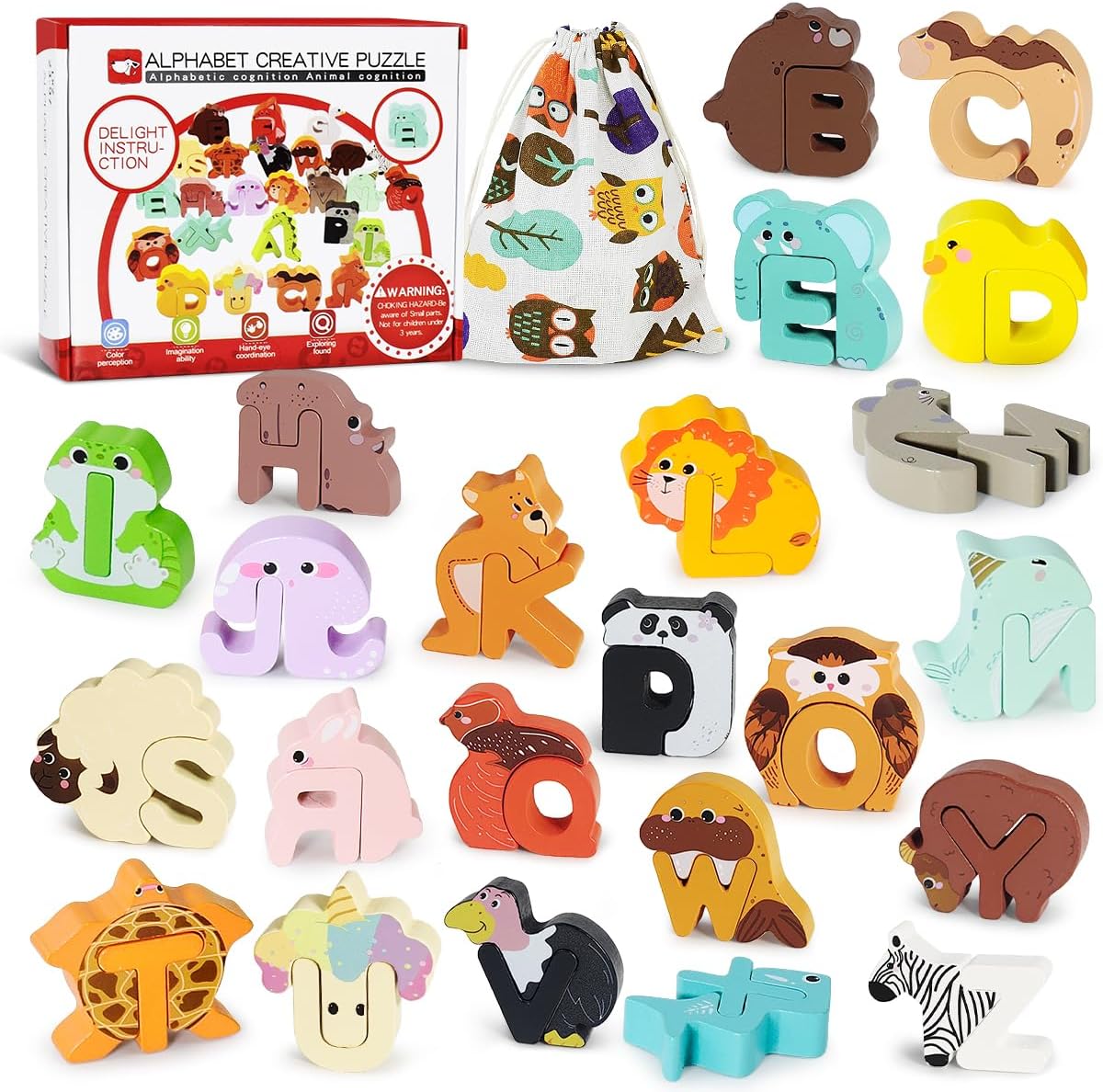 Amazon.com: YYDeek 52 Pieces Matching Game, Wooden Alphabet Animal ...