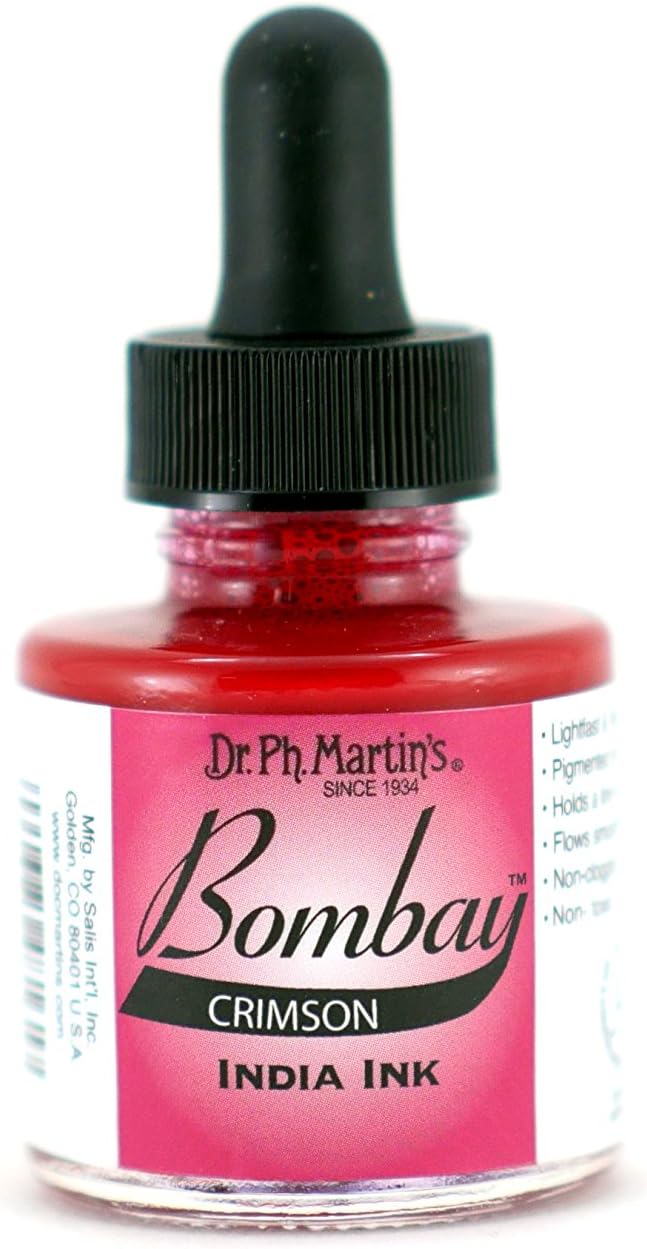 Bombay India Ink, 1.0 oz, Crimson (16BY) - Highly Pigmented, Lightfast ...