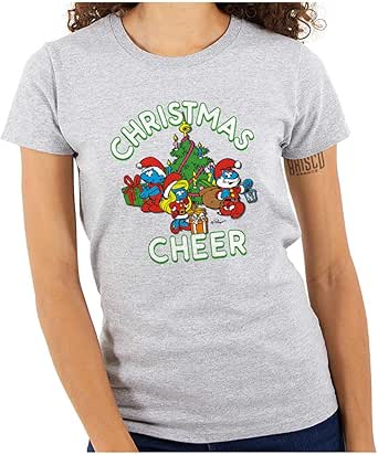 Amazon.com: Smurfs Holiday Christmas Cheer Womens T Shirt Ladies Tee ...