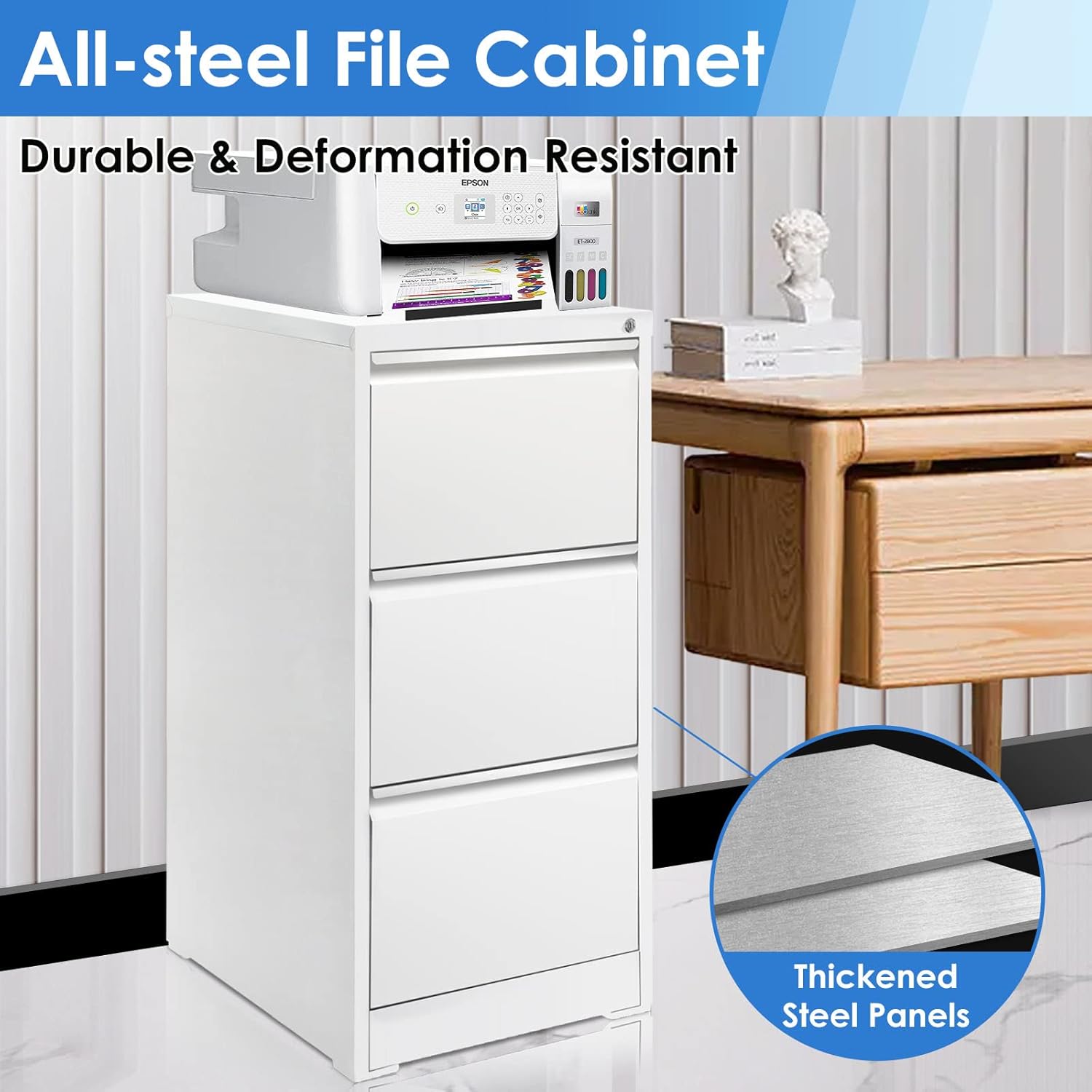 Buy TooCust Large 3 Drawer File Cabinet with Lock,25 D×18 W×40 H,Unique ...