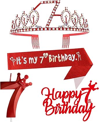 Amazon.com: Red 7th Birthday Party Supplies for Girl - Includes Crown ...
