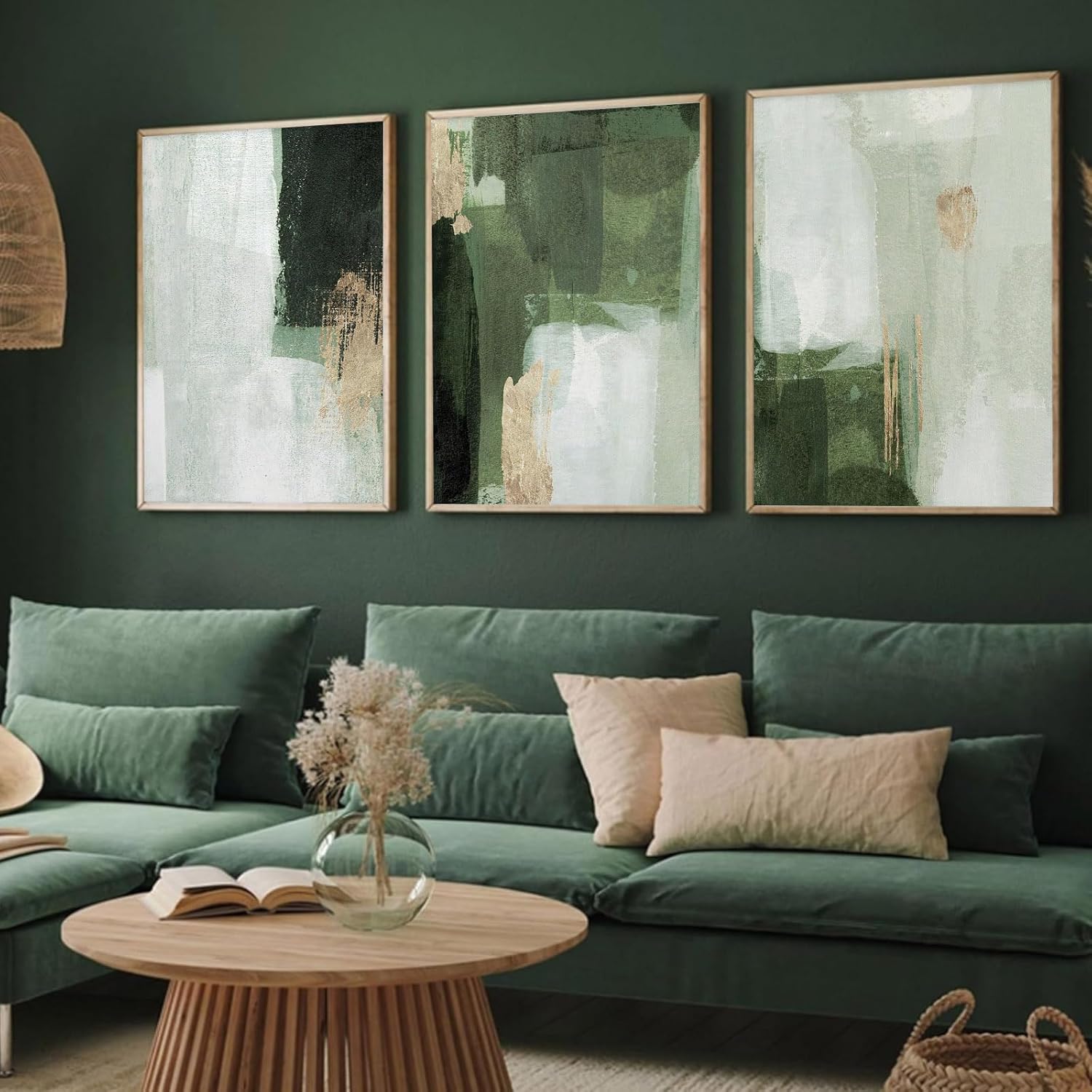 Amazon.com: Green and Gold Abstract Wall Art Green Abstract Picture ...