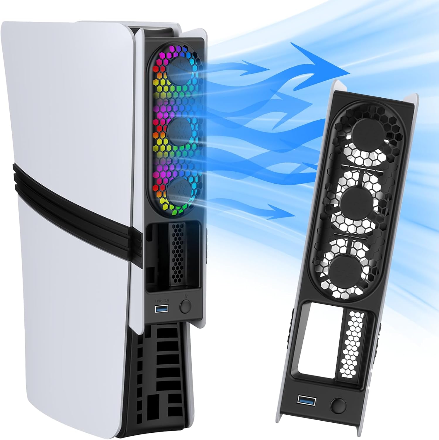 AriKroii PS5 Fan, RGB Lighting & 3 Levels Adjustable Air Speed, USB ...