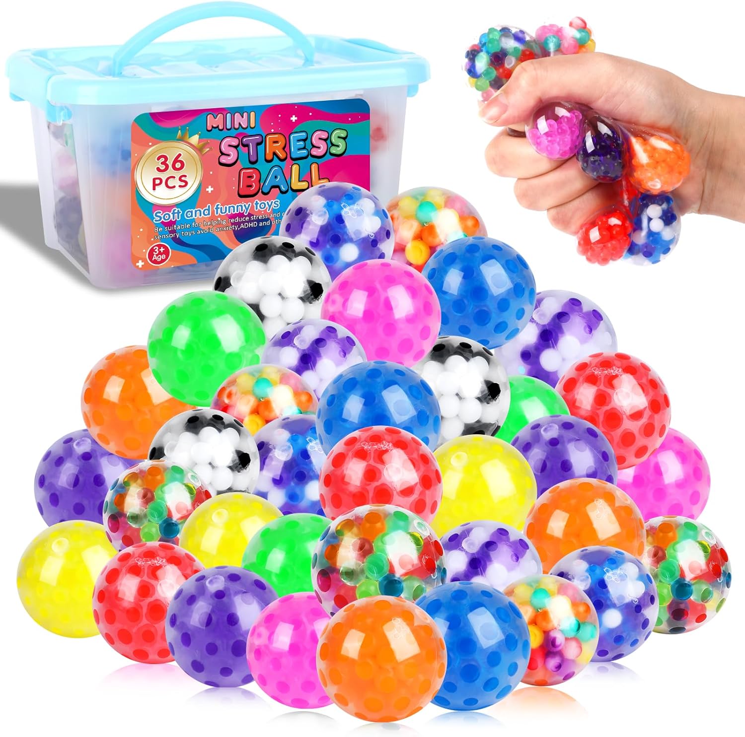 Amazon.com: 36 Pack Squishy Ball, Stress Balls Bulk for Adults, Mini ...