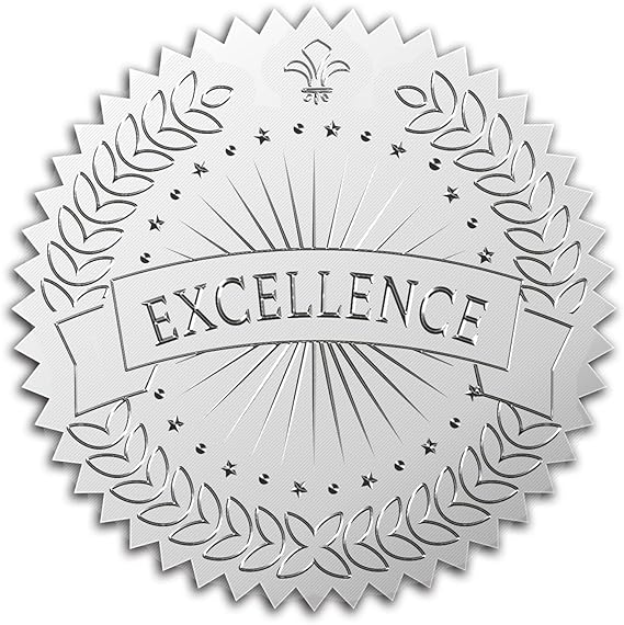 CRASPIRE 100Pcs 2" Silver Foil Sticker Excellence Certificate Embossed ...