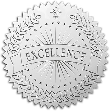 CRASPIRE 100Pcs 2" Silver Foil Sticker Excellence Certificate Embossed ...