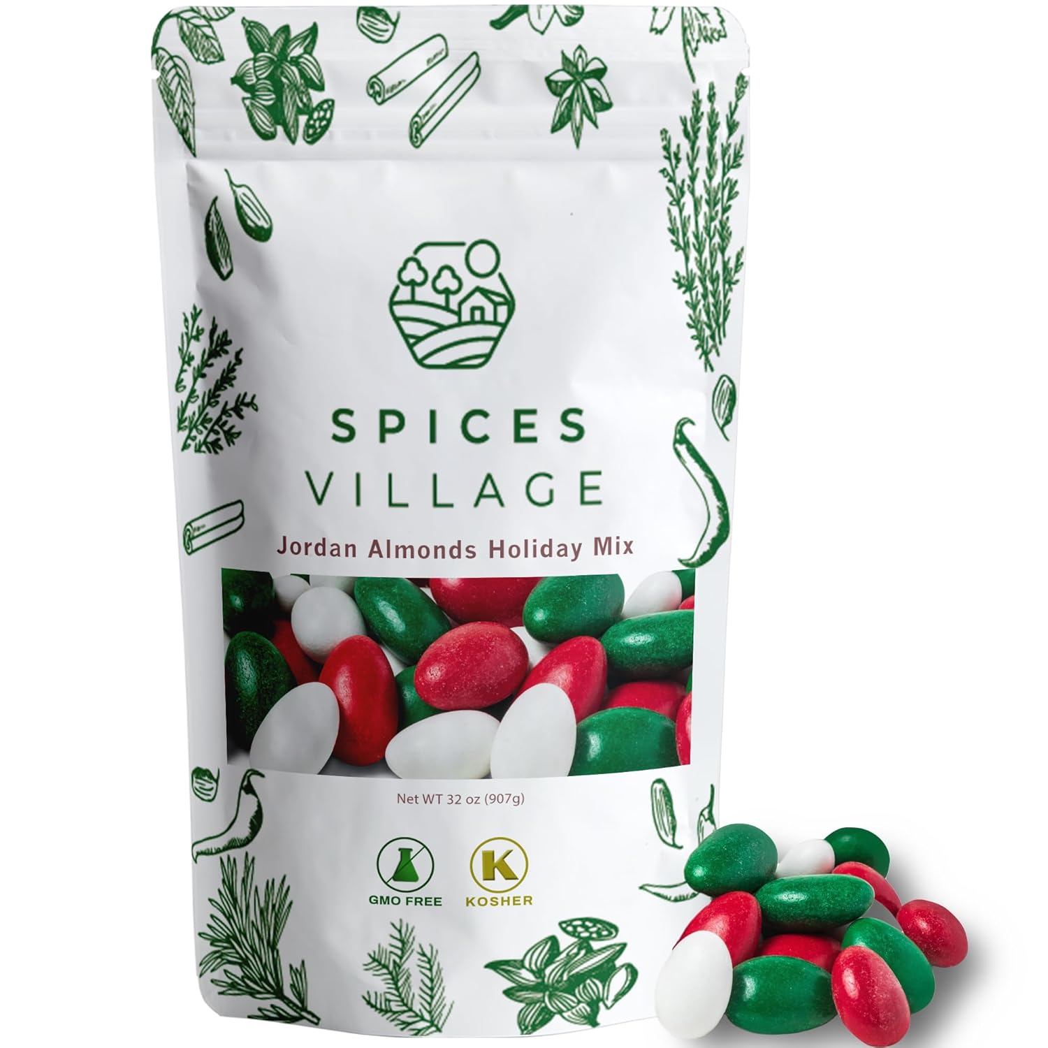 Amazon.com : Spices Village Christmas Jordan Almonds, Red, Green, and ...