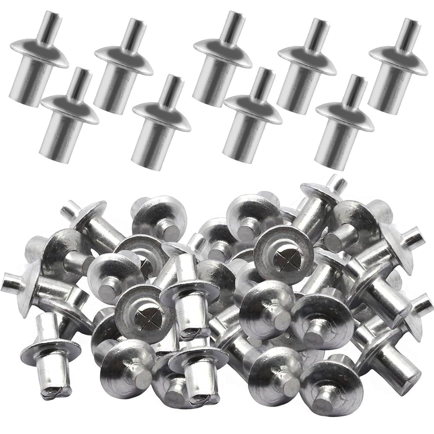 50 Pcs Silver Round Head Rivet Set, Reusable Aluminum Core Rivet ...