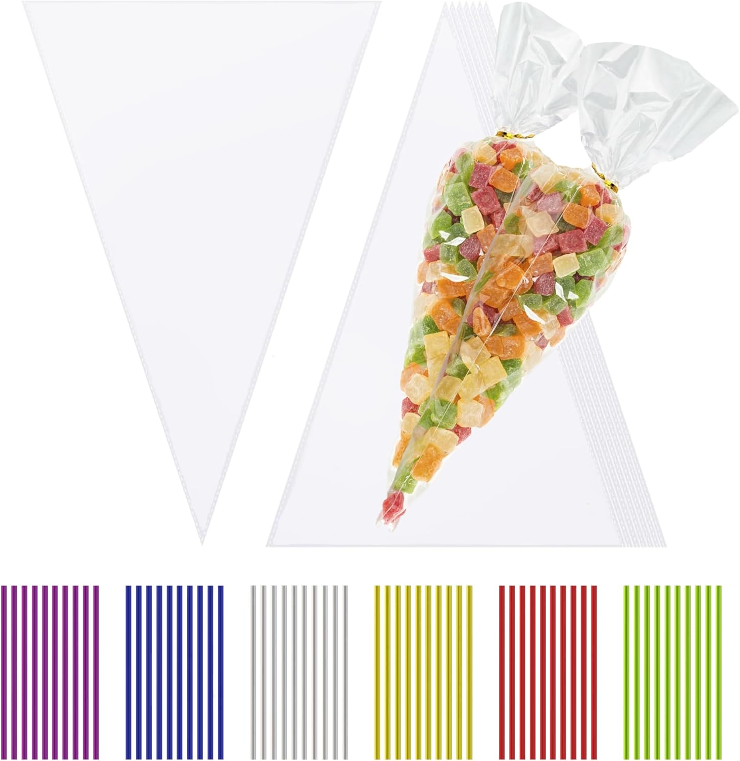 100 Pcs Clear Cone Bags Sweets Cellophane Treat Bag for Baking, Candy ...