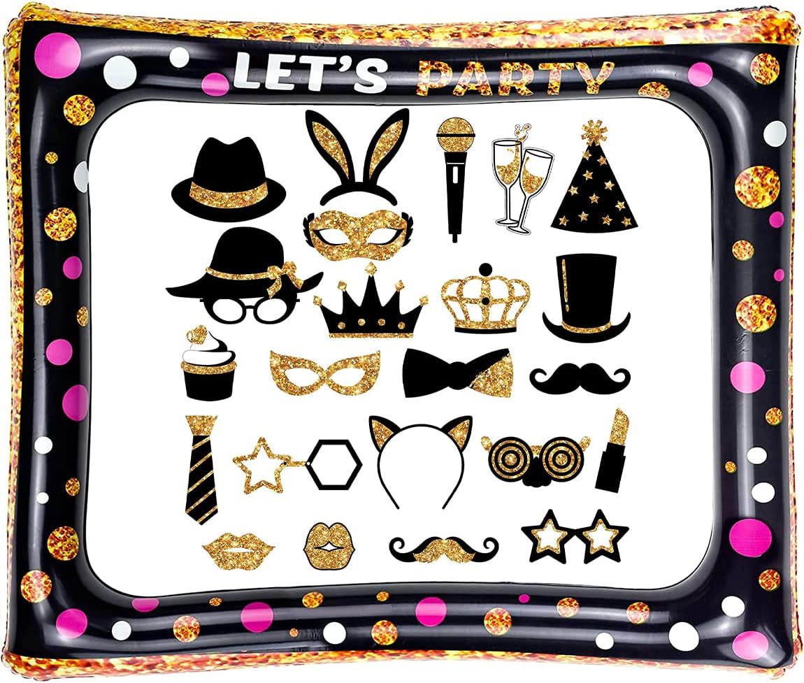 1piece Inflatable Photo Booth Frame, 24pcs Moustache Glasses Hats Photo ...