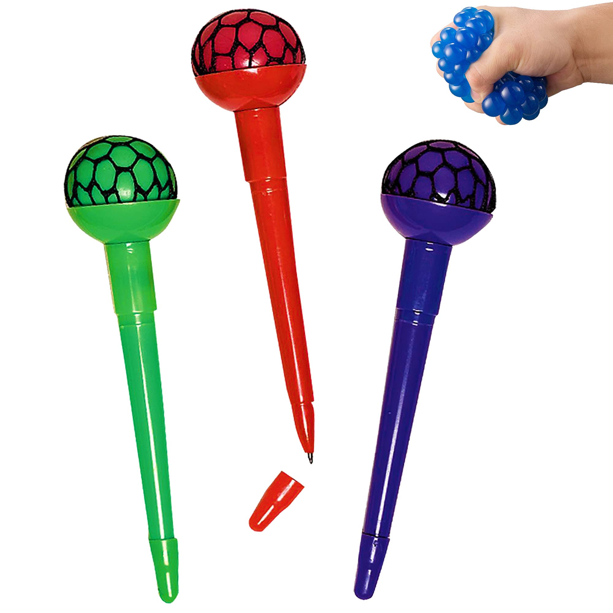 Buy 3 Pcs Fidget Pen with Squeeze Mesh Ball Topper for School Kids ...