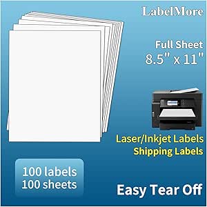 100 Sheets Printable White Sticker Labels 8.5 X 11, Sticker Paper for ...