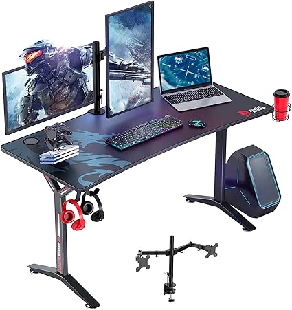 Amazon.com: SEVEN WARRIOR Gaming Desk 55INCH with Dual Monitor Mount ...