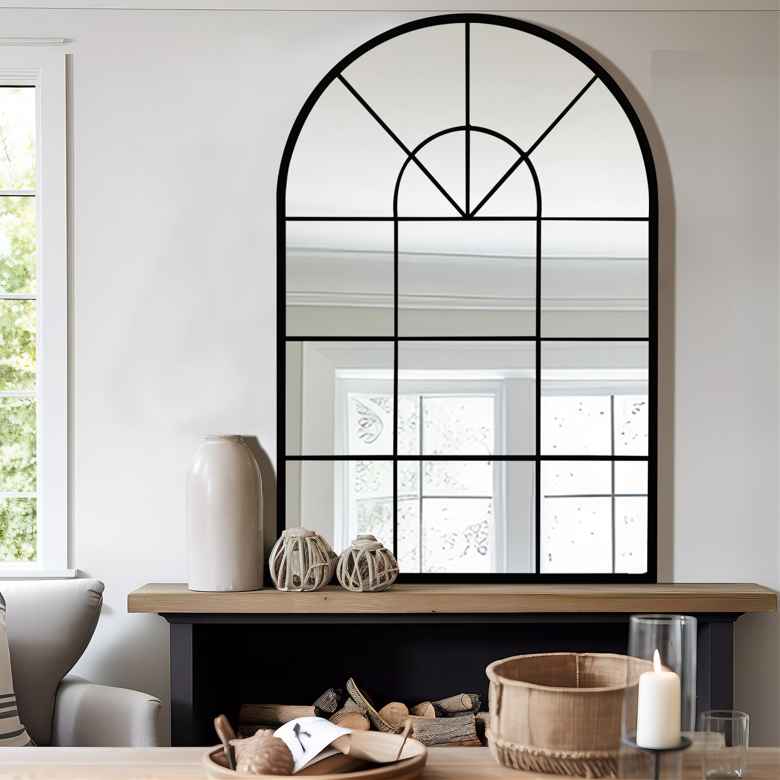 Amazon.com: AULESET Arched Window Mirror, 28"×42" Metal Framed Large ...