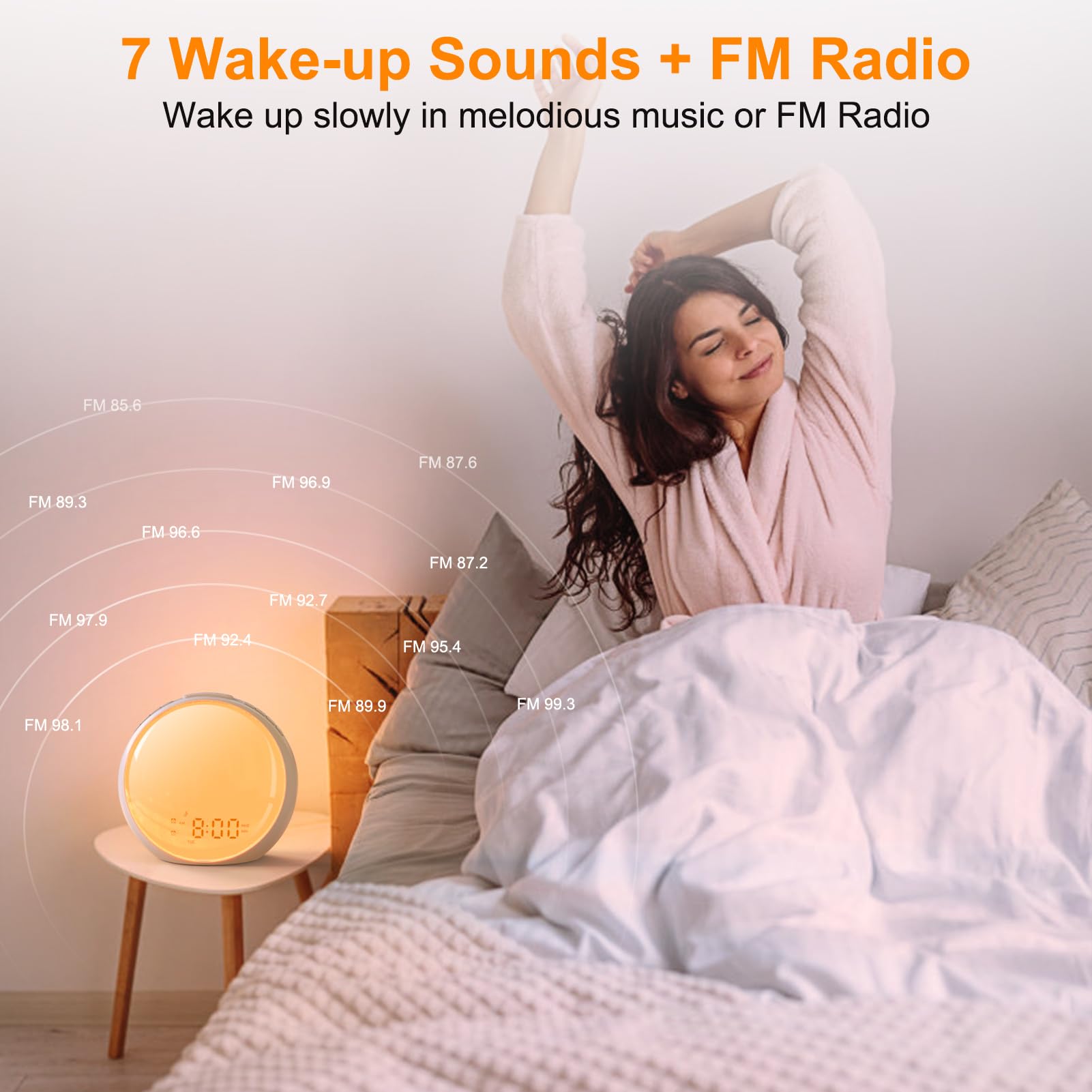 Sunrise Alarm Clock Wake Up Light, Alarm Clock with Sunrise/Sunset Simulation, 8 Colors Night ...