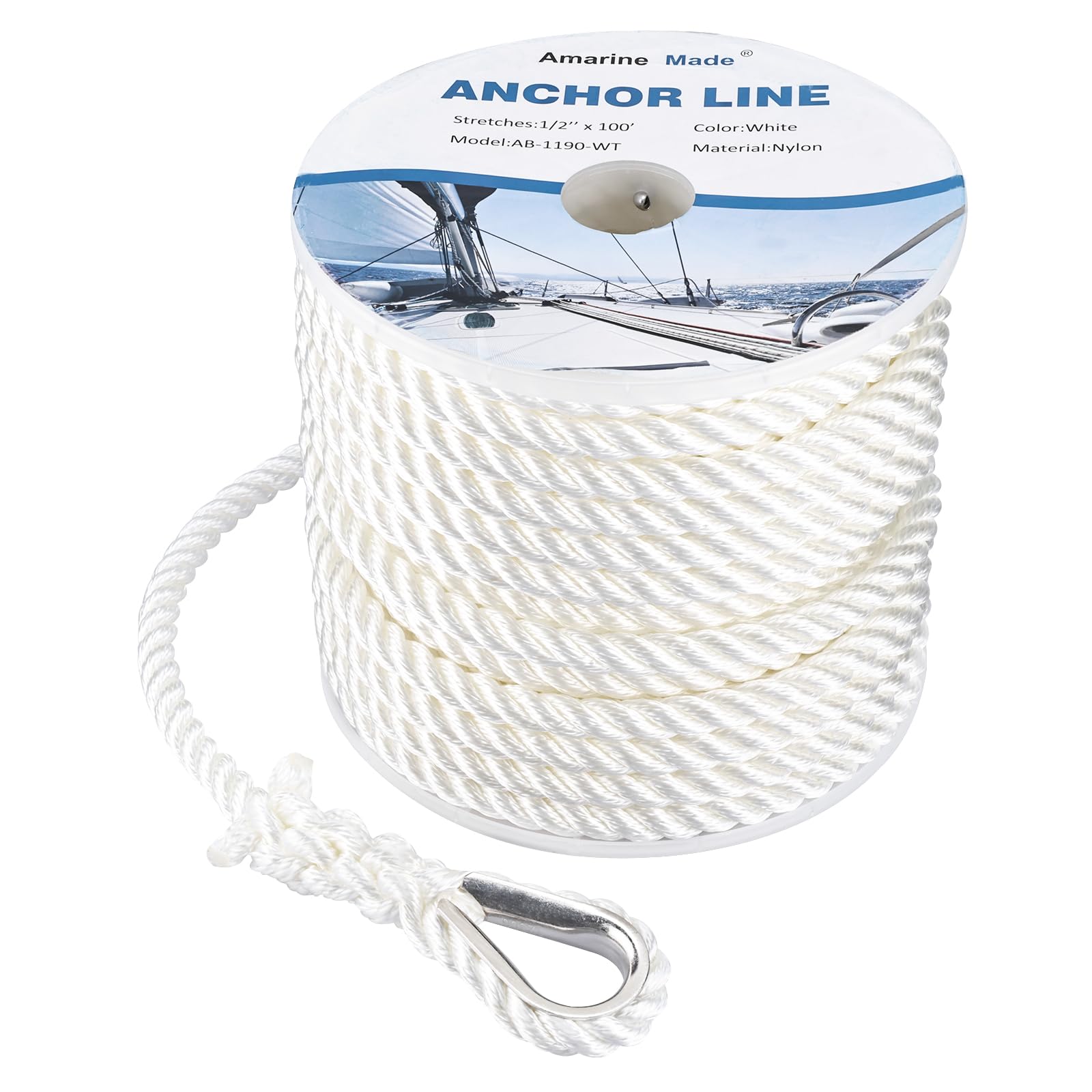 Amazon.com: Amarine Made 1/2 inch 100 feet 3 Strand Twisted Nylon ...