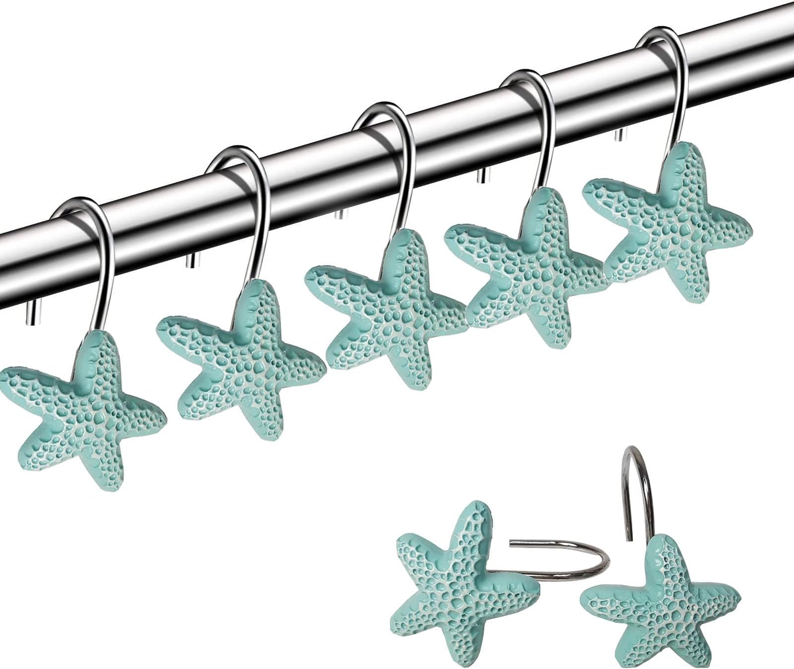 Amazon.com: Shower Curtain Hooks, 12Pcs Starfish Anti Rust Decorative ...