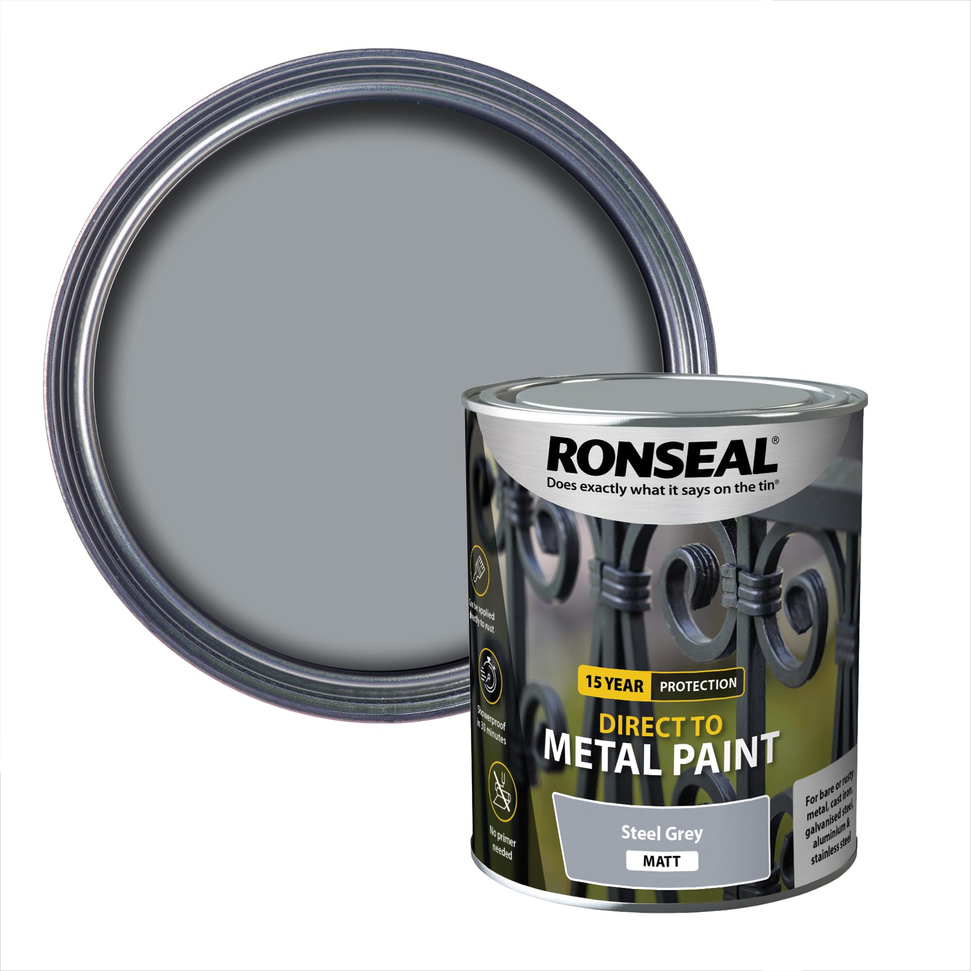 Ronseal Direct to Metal Paint Steel Grey Matt 750ml : Amazon.co.uk: DIY ...