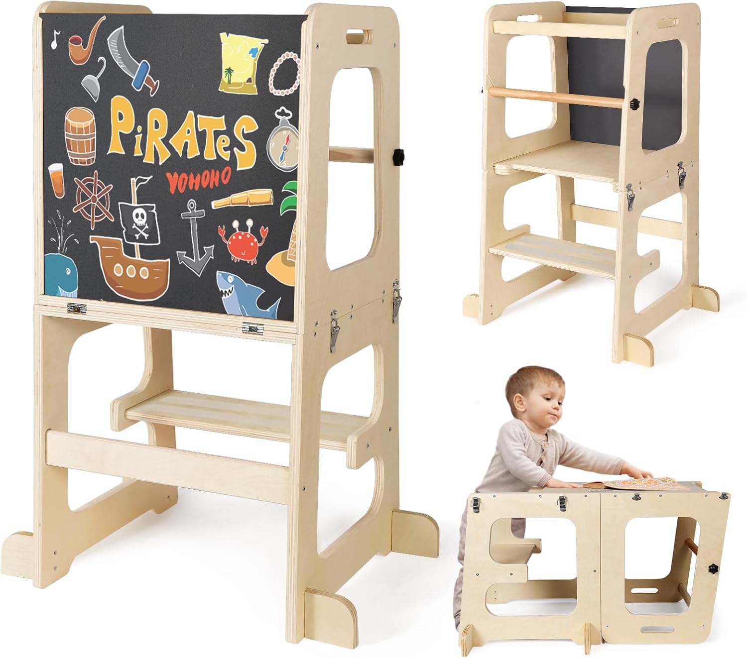 Amazon.com : Montessori kid Kitchen step with Removable Safety Rails ...