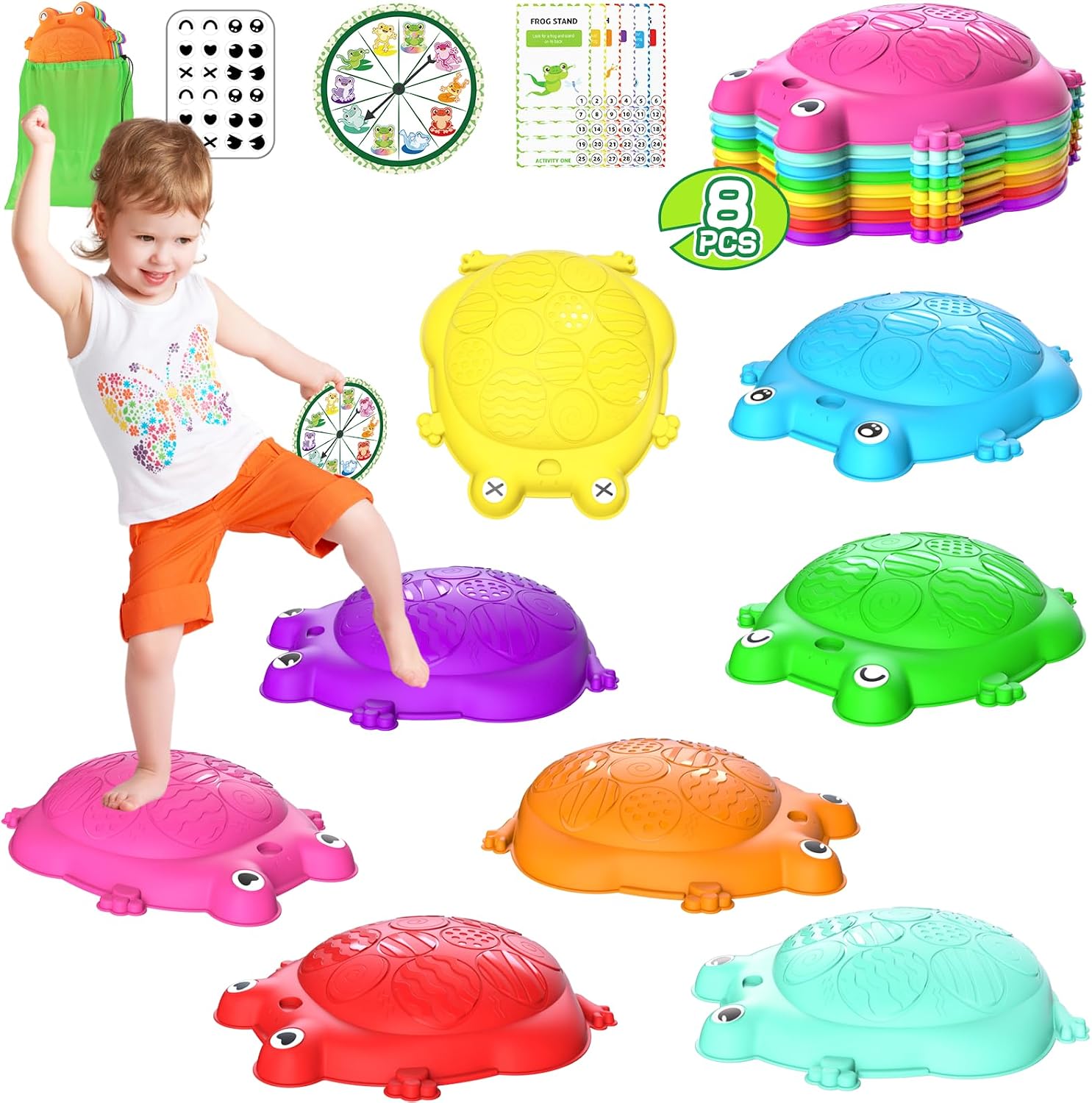 Amazon.com: Stepping Stones for Kids, 8 Pcs Frog Non-Slip Balance Steps ...