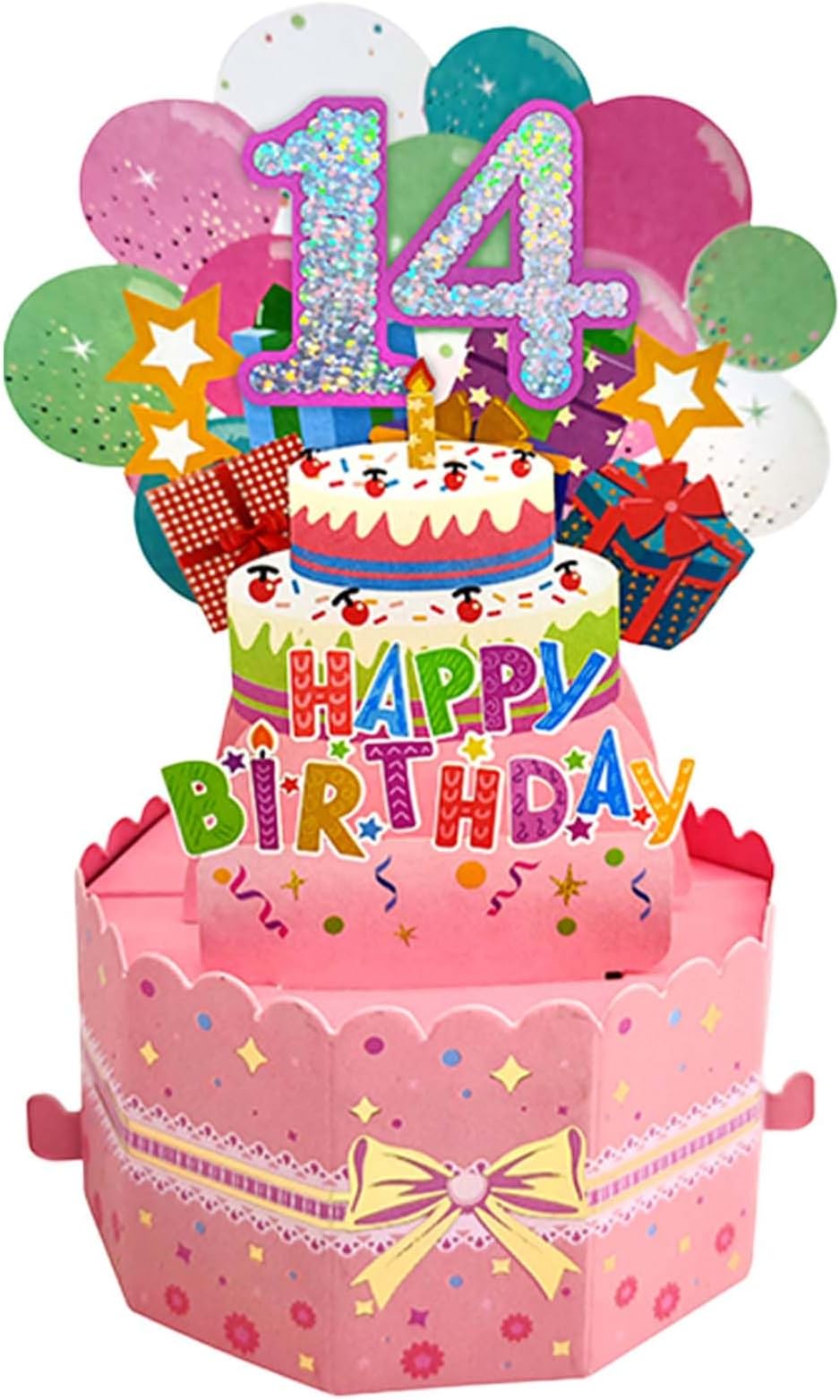 Amazon.com : 3D Happy Birthday Gift Card, 14th Paper Pop Up Birthday ...