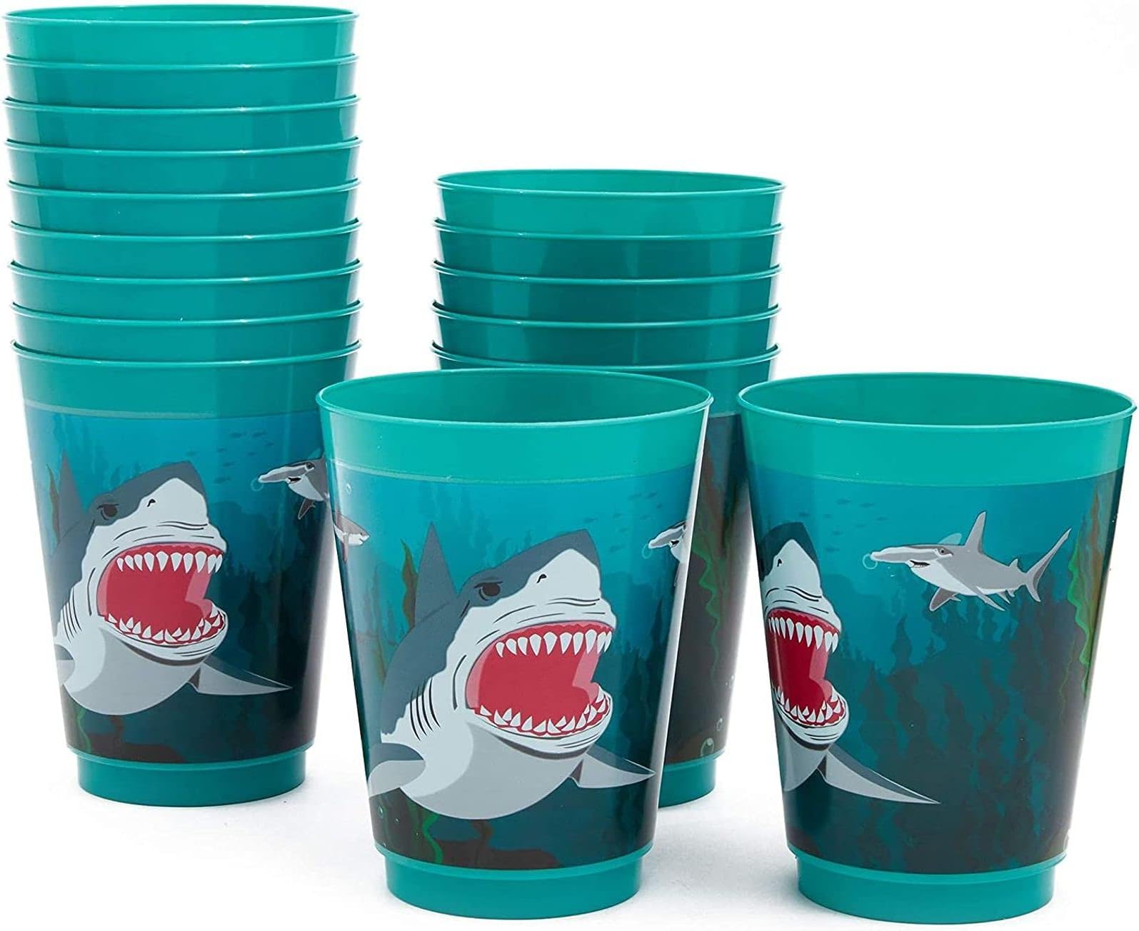 Amazon.com: BLUE PANDA Shark Party Reusable Plastic Cups, 16 Pack ...