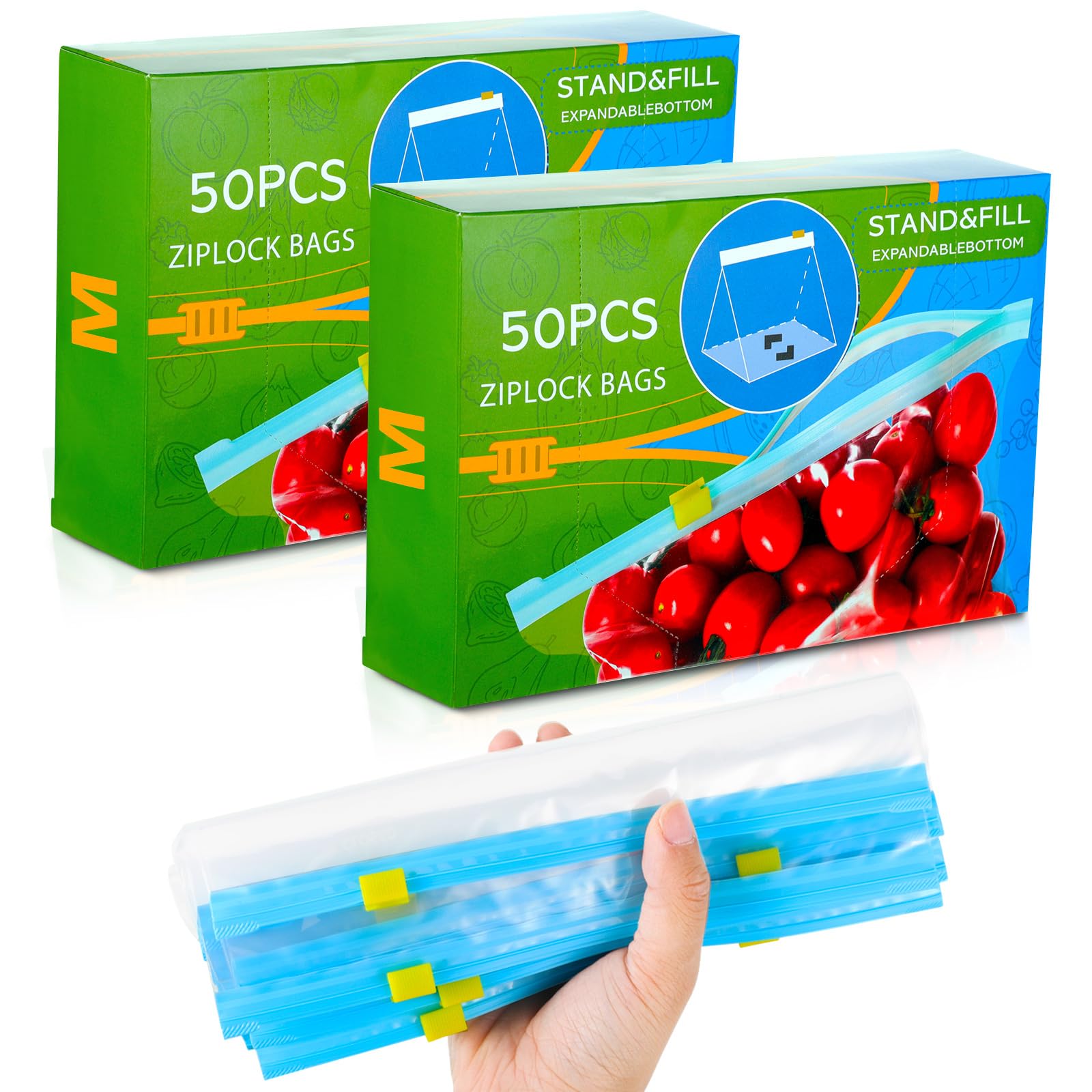 100 Pcs Food Storage Bags, Reusable Sandwich Bags (2.27L) Food Storage ...