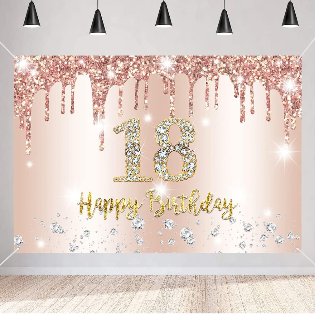 Amazon.com : Happy 18th Birthday Backdrop Banner for Girls 18 Years Old ...