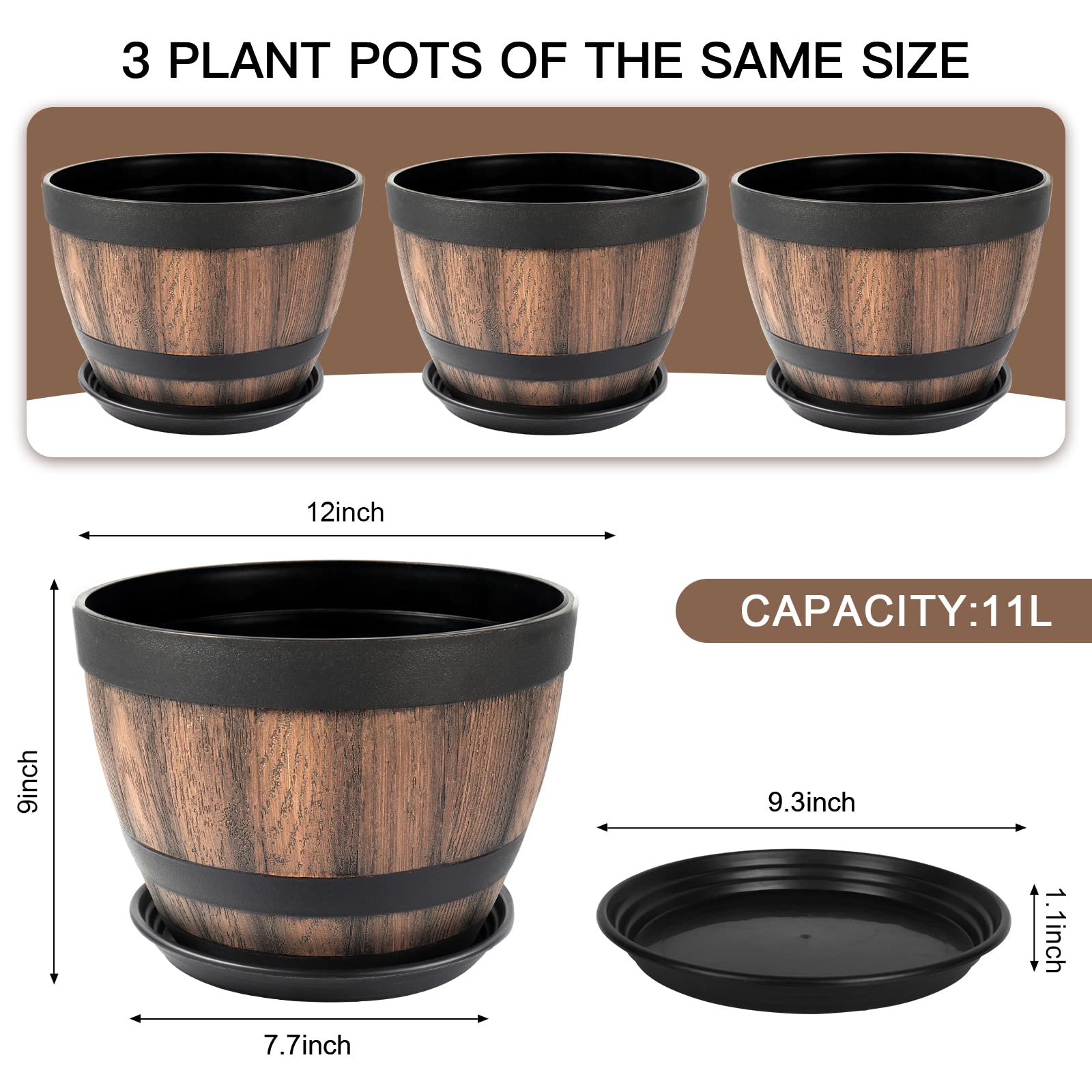Snapklik.com : Quarut Large Plant Pots Set,3 Pack 12 Inch Whiskey ...