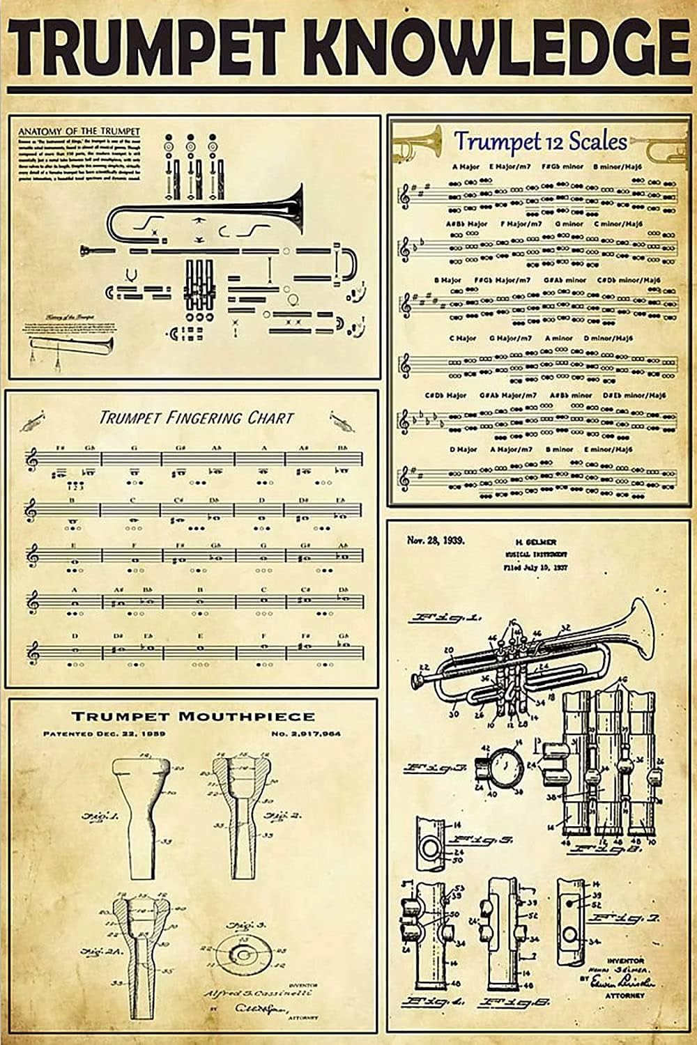 Amazon.com : Trumpet Knowledge Posters Trumpet 12 Scales Metal Signs ...