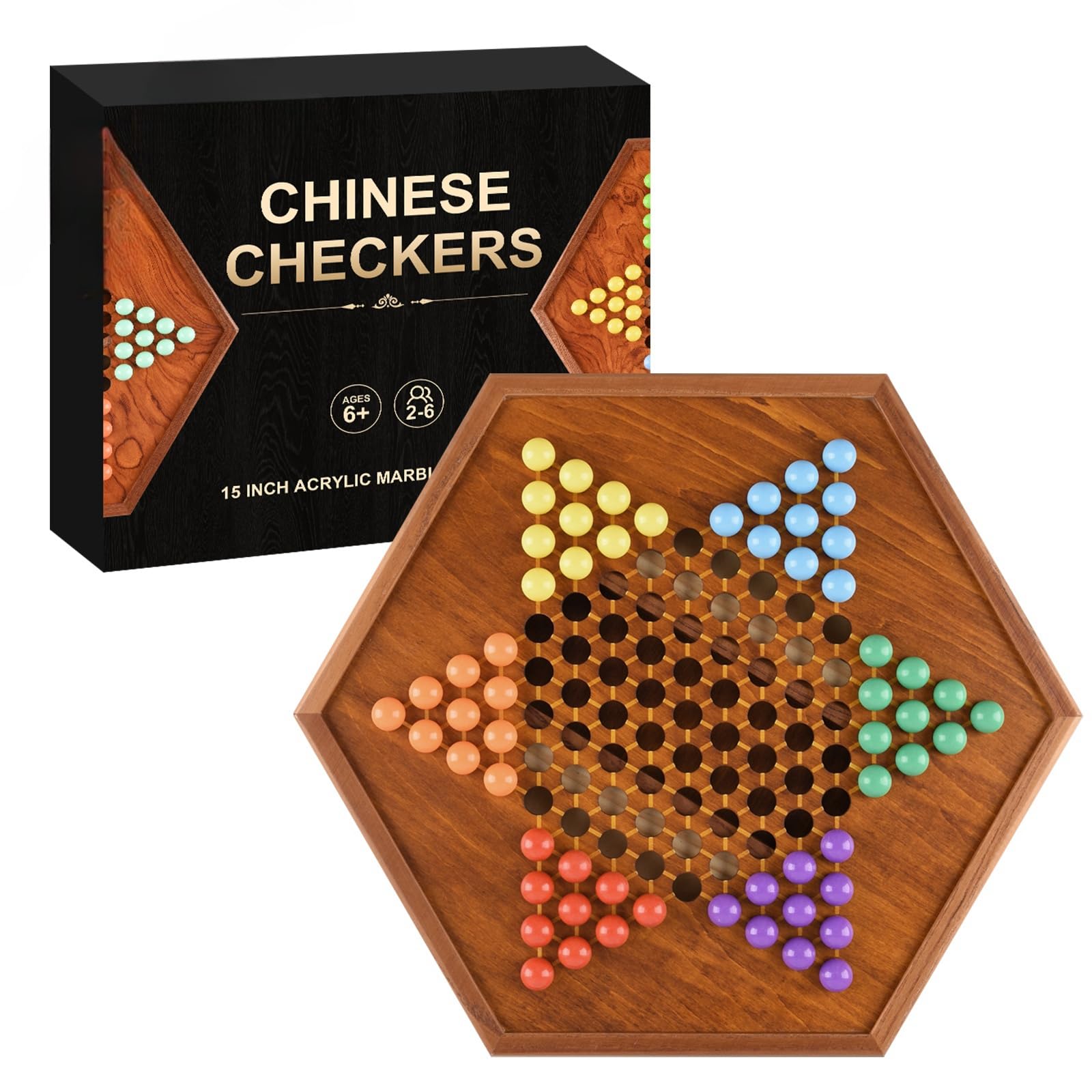 Amazon.com: 15 inches Chinese Checkers Large Wooden Chinese Checkers ...