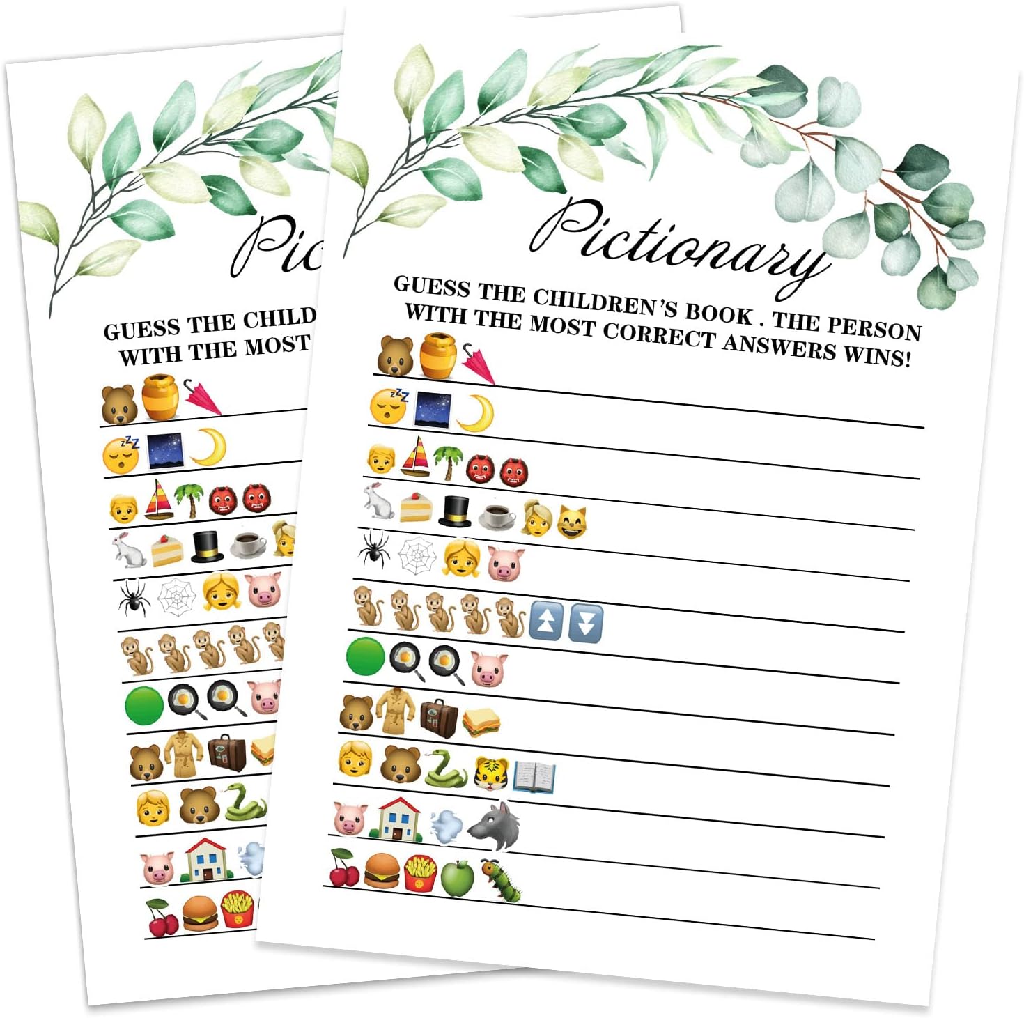 Amazon.com: Baby Shower Game Cards, Green Theme Pictionary Game Card ...
