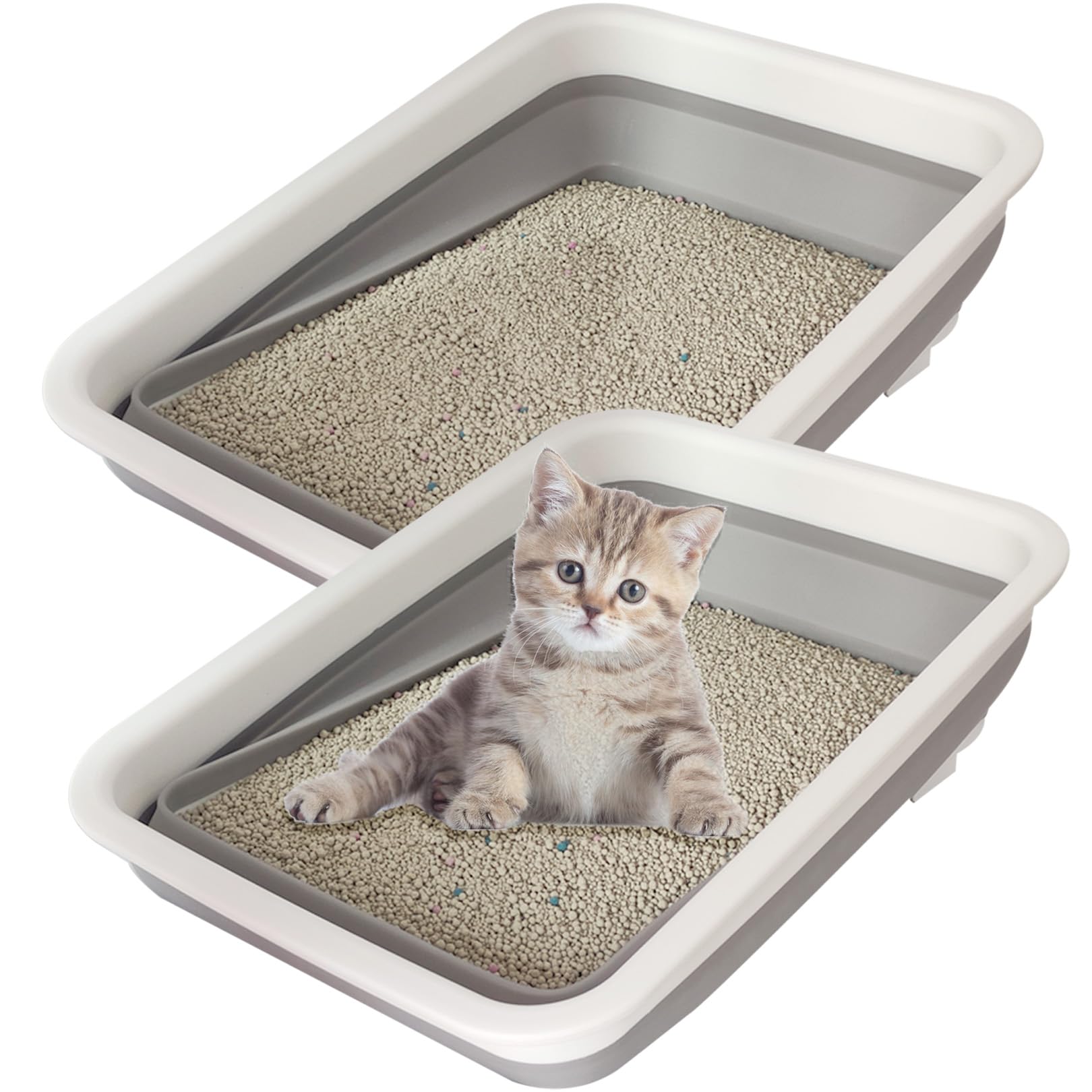 Amazon.com: chuyouan 2 Pack Collapsible Small Cat Litter Box, Open ...