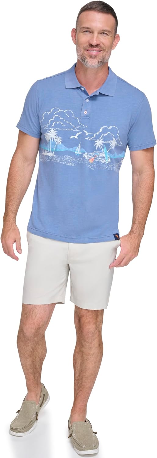 Margaritaville Men's Island Reserve Beach Scene Polo, MOONLGHT Blue ...