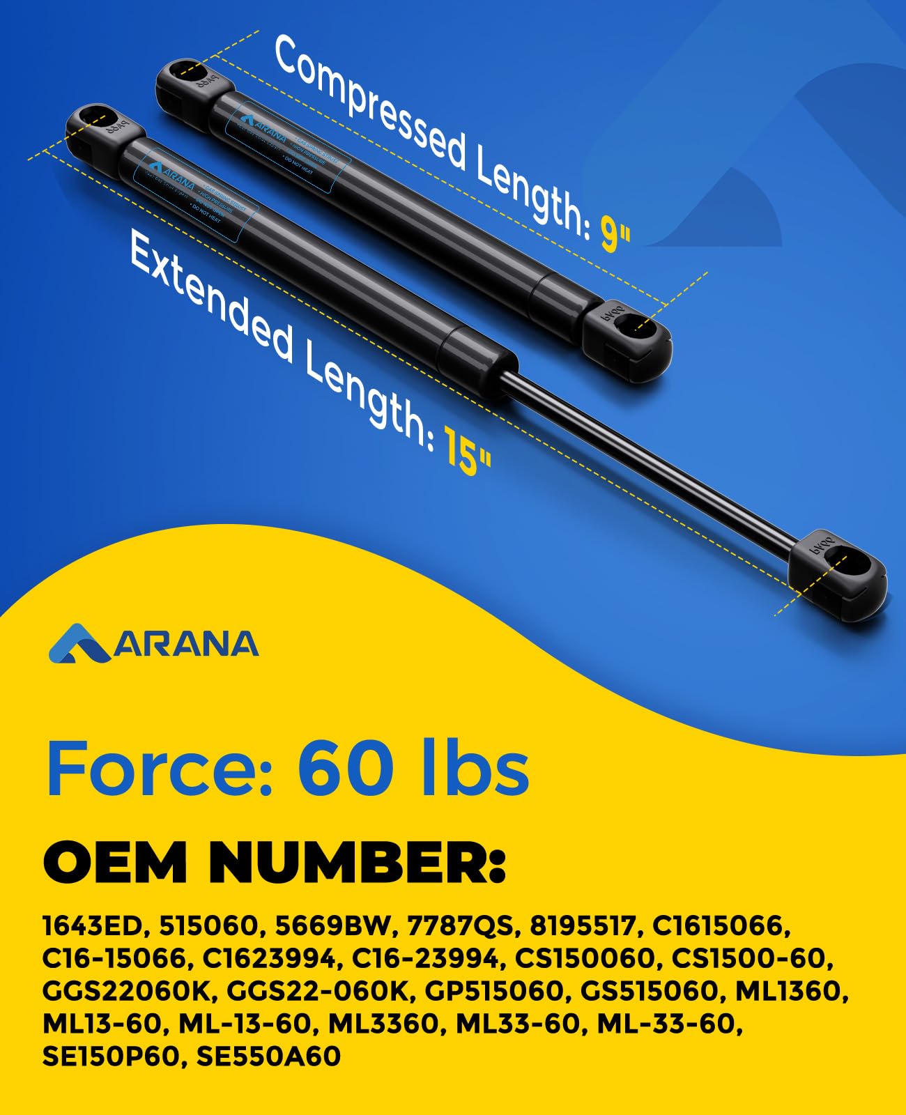Snapklik.com : Gas Struts 15 Inch 60 Lbs, Ml13-60 Gas Lift Struts, GSNI ...