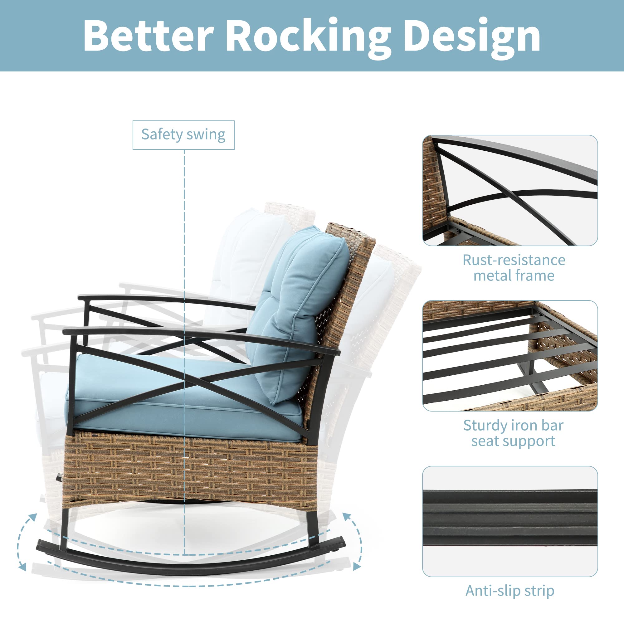 Snapklik.com : Villeston Outdoor Rocking Chairs Set - Blue 3 Pieces ...