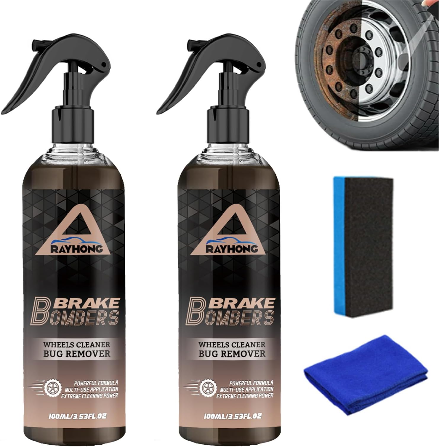 Amazon.com: Biaoyun 2 PCS Brake Bombers Wheel Cleaner, Powerful Non ...