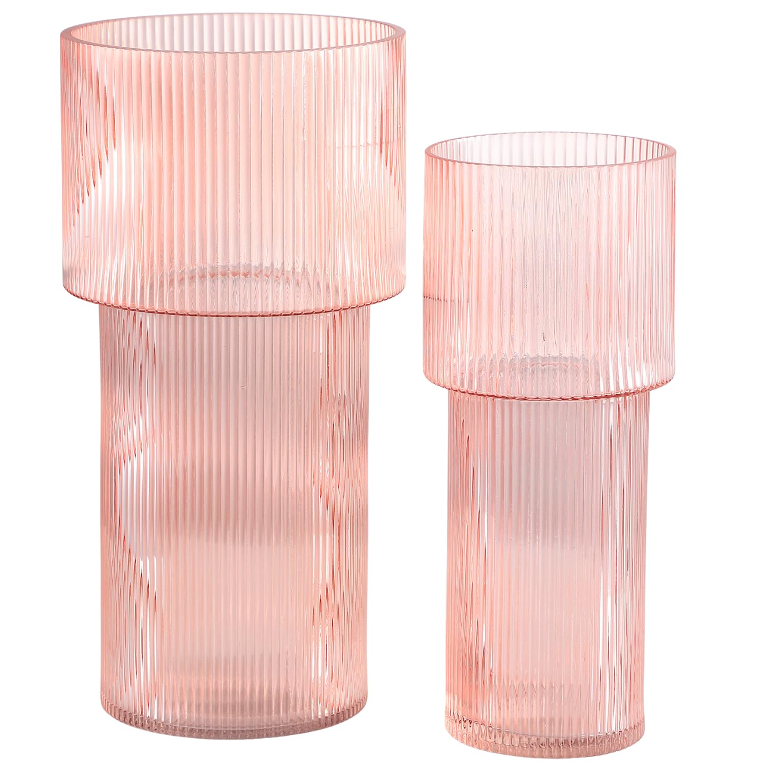 Pink Glass Vase, Ribbed Glass Vase Set of 2, Fluted Vase, Flower Vase ...