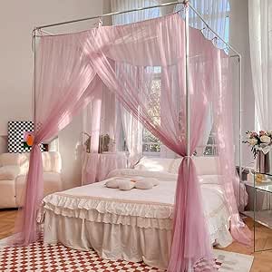 SZHTFX Pink Mosquito Net for Double Bed 4 Corner Post Bed Canopy for ...