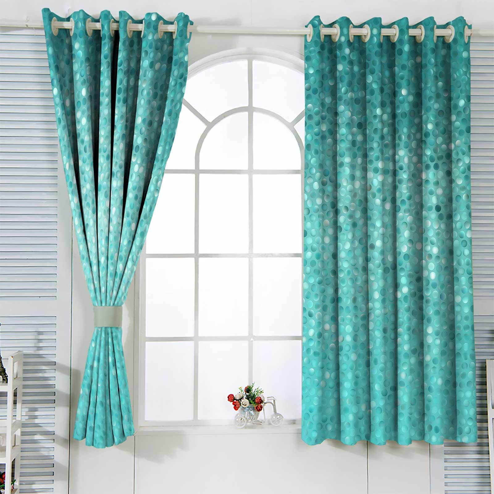 Cortinas De Color Turquesa Brillante CORTINA DE BAÑO LÍNEA CÍRCULOS