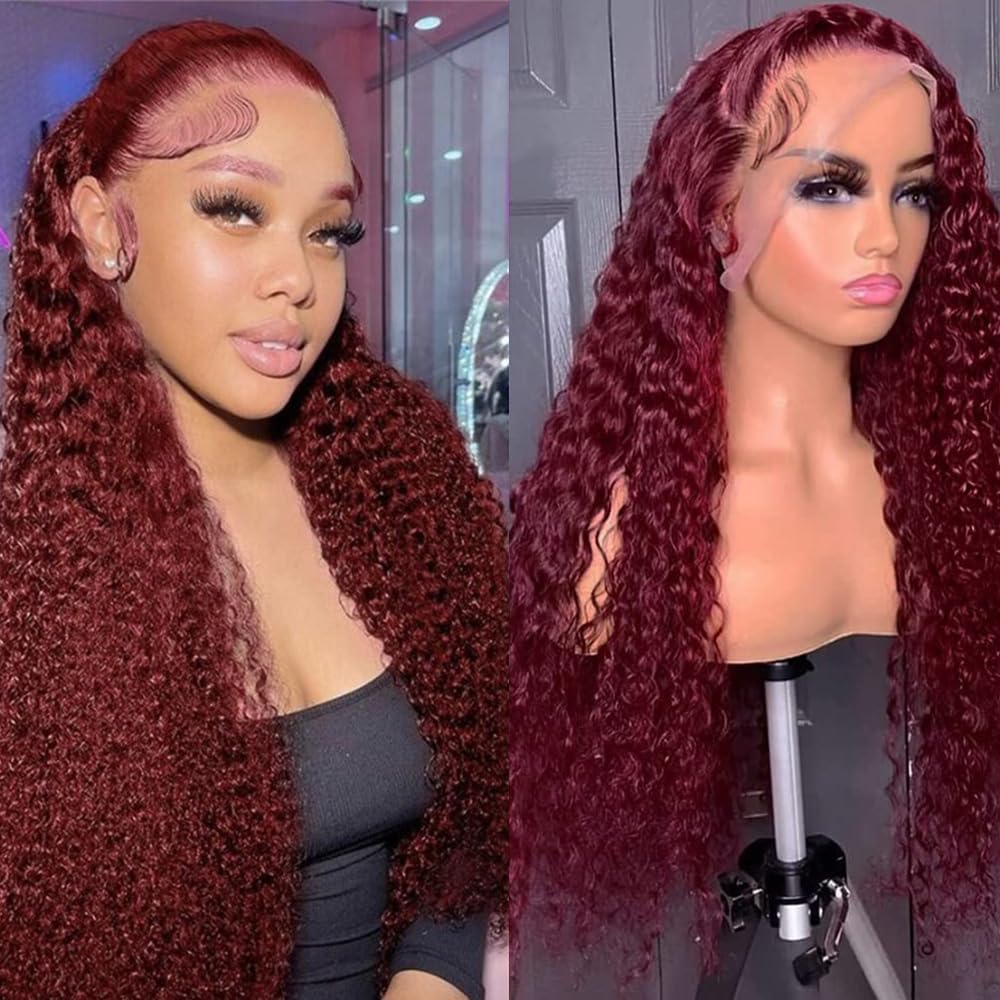Amazon.com : Bugtum Burgundy 99j Lace Front Wigs Human Hair Pre Plucked ...