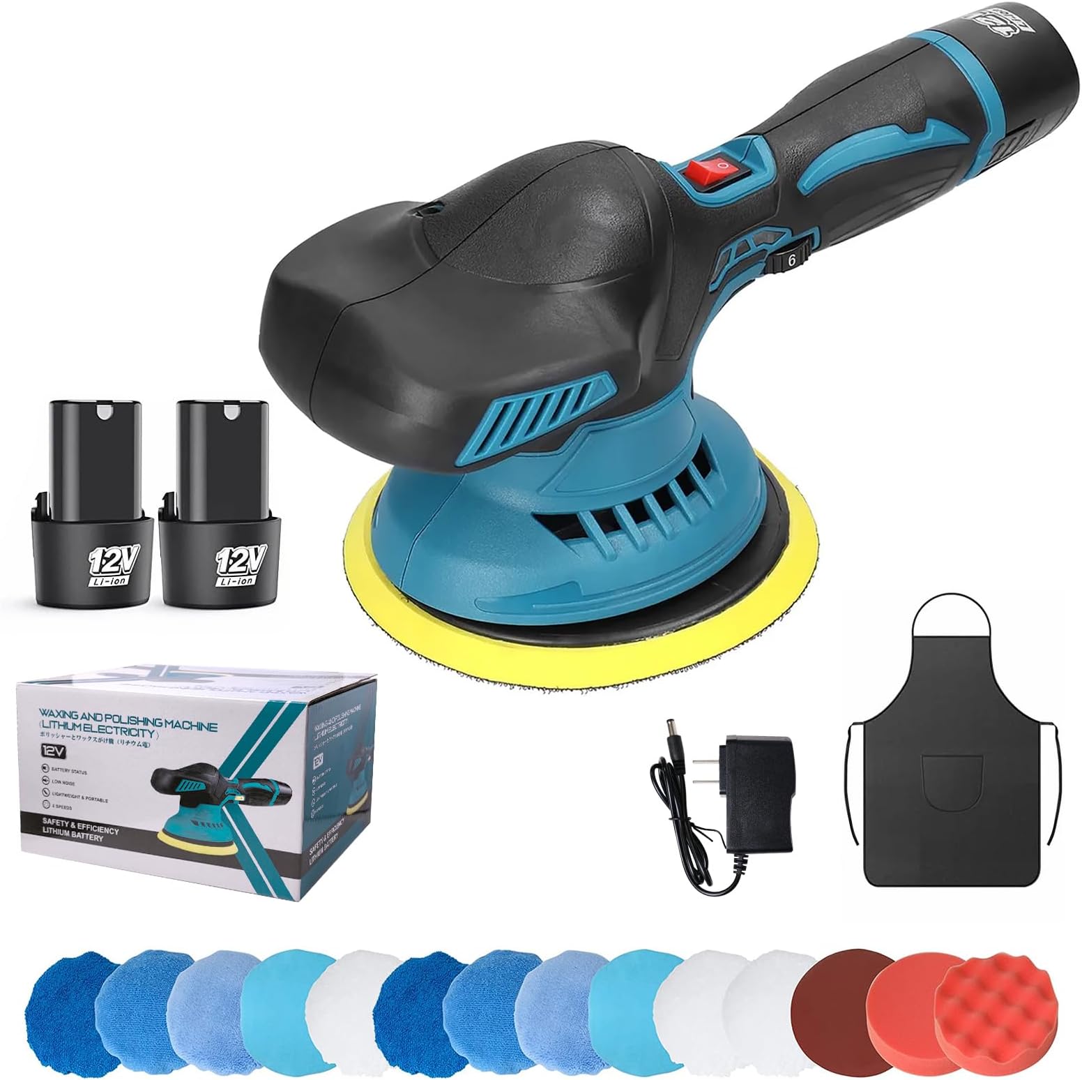 QMCAHCE Cordless Car Buffer Polisher kit with 2 Battery(12V 2.0Ah) and ...