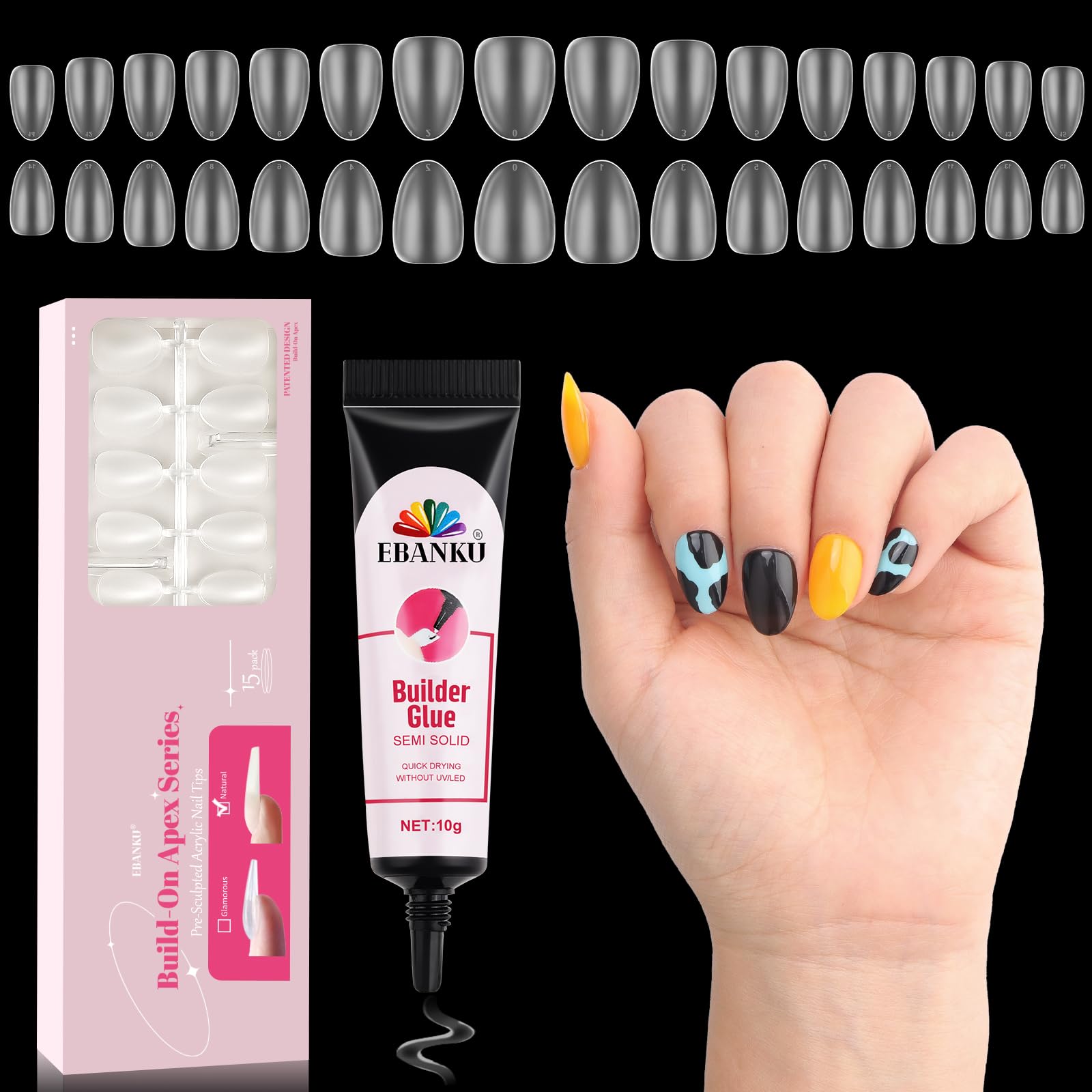 Amazon.com: EBANKU Build on Apex Natural Nail Tips, 16 Sizes 480 PCS ...