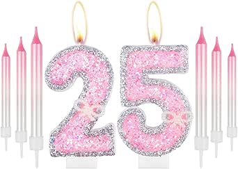 Amazon.com: iNINGER Birthday Candle Pink 25th Candles,Gold Glitter Pink ...
